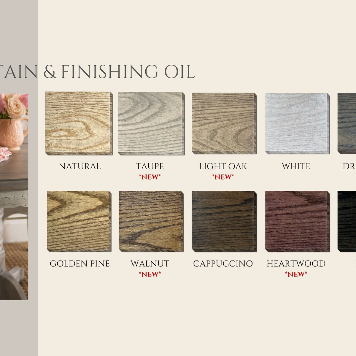 4 New Fusion SFO Colors - Heartwood, Light Oak, Taupe, Walnut – The ...